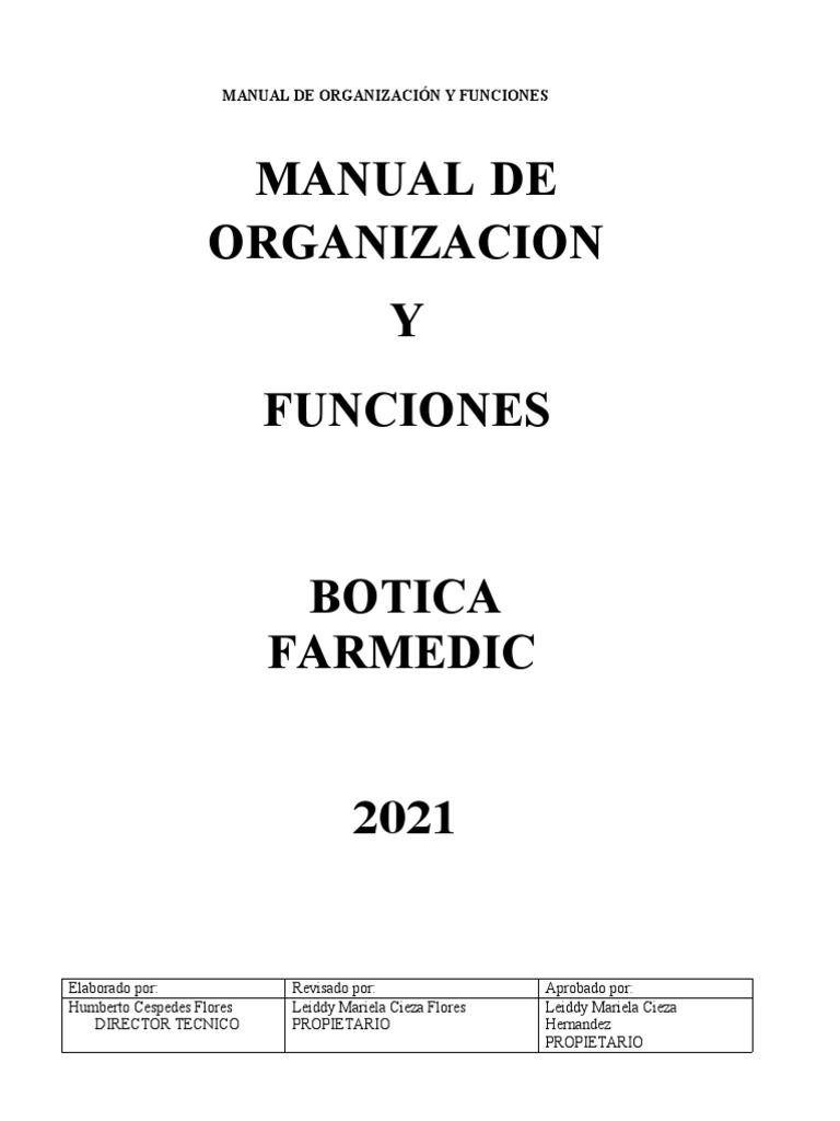 Manual de Organizacion y Funciones | PDF | Farmacia | Farmacéutico