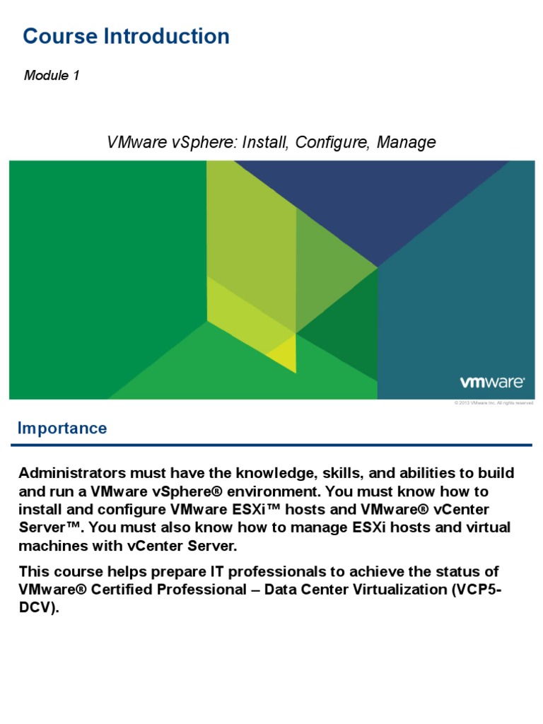 Course Introduction: Vmware Vsphere: Install, Configure, Manage | PDF | V Mware | Cloud Computing