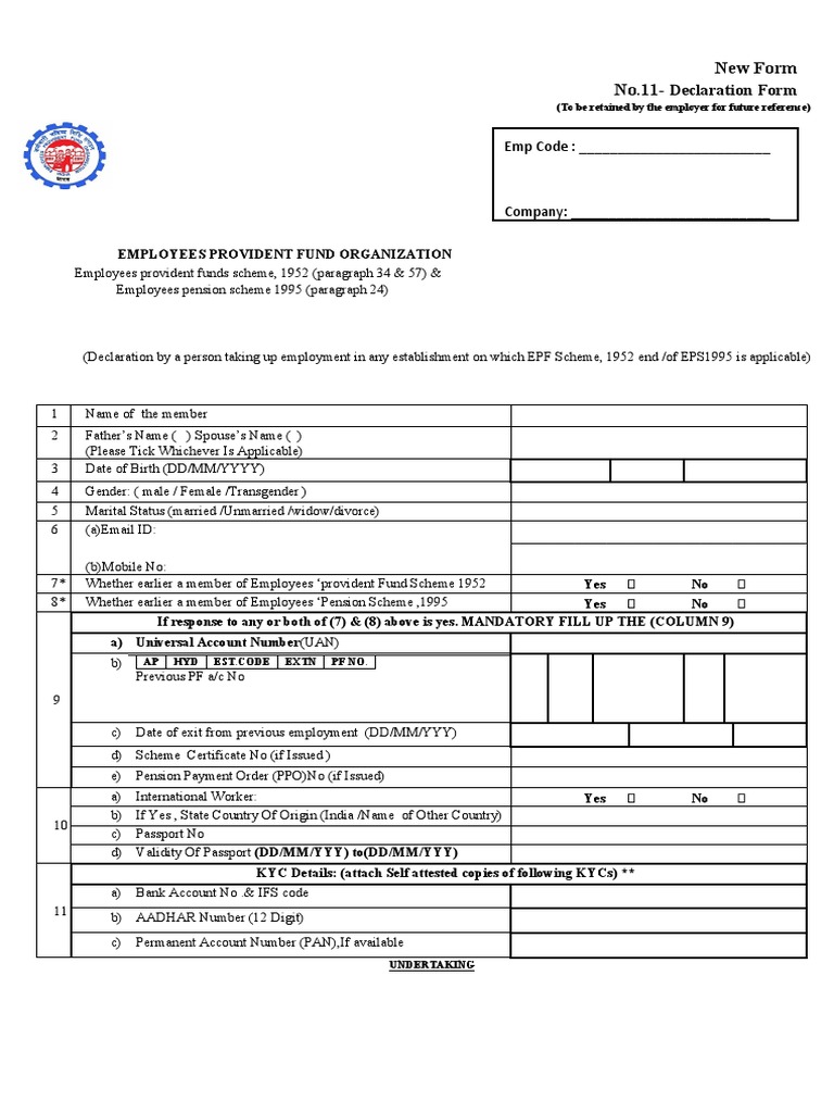 Employees Provident Fund Organization: New Form No.11 | PDF ...