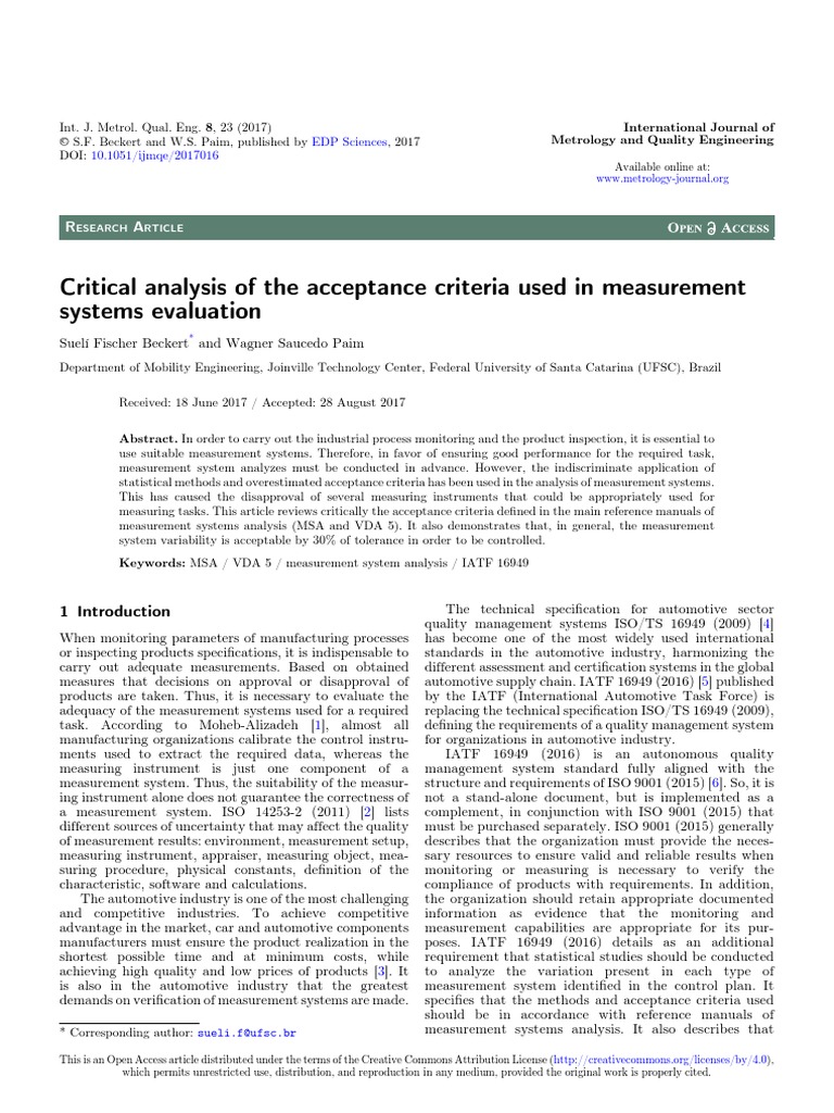 Critical Analysis of The Acceptance Criteria Used | PDF | Analysis Of ...
