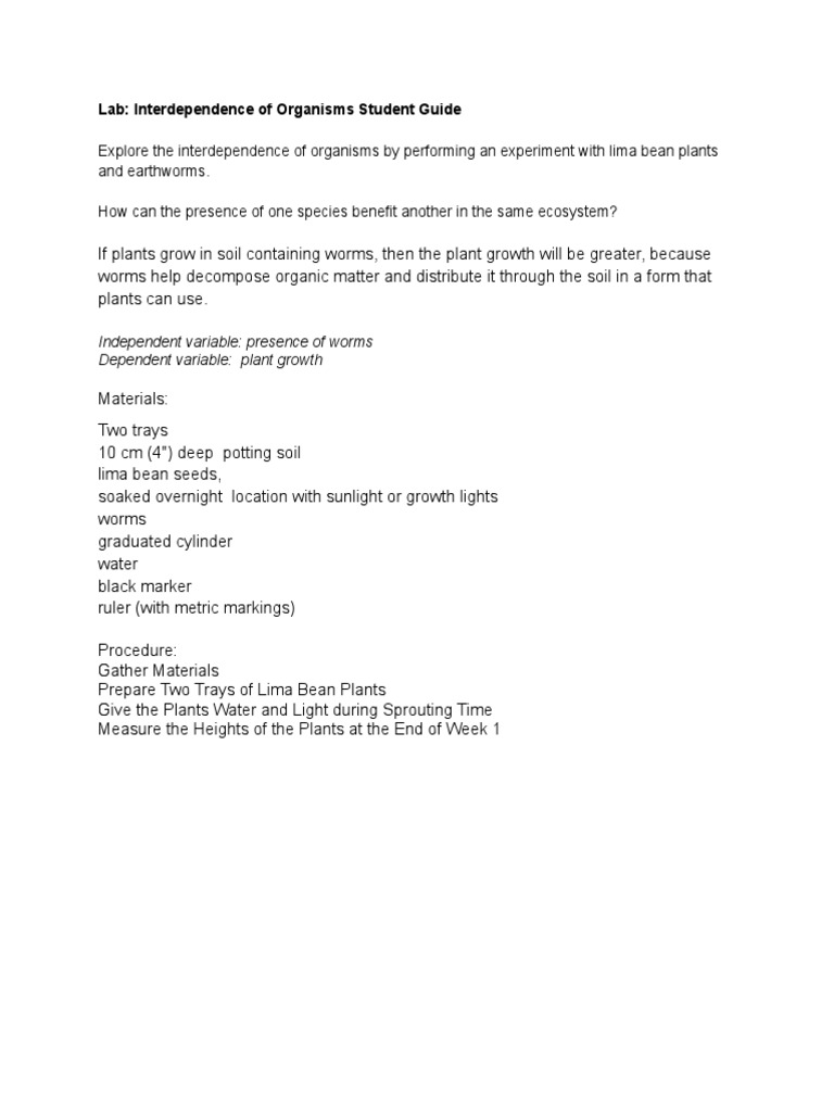 Interdependence of Organisms Lab Guide | PDF | Wellness | Science ...