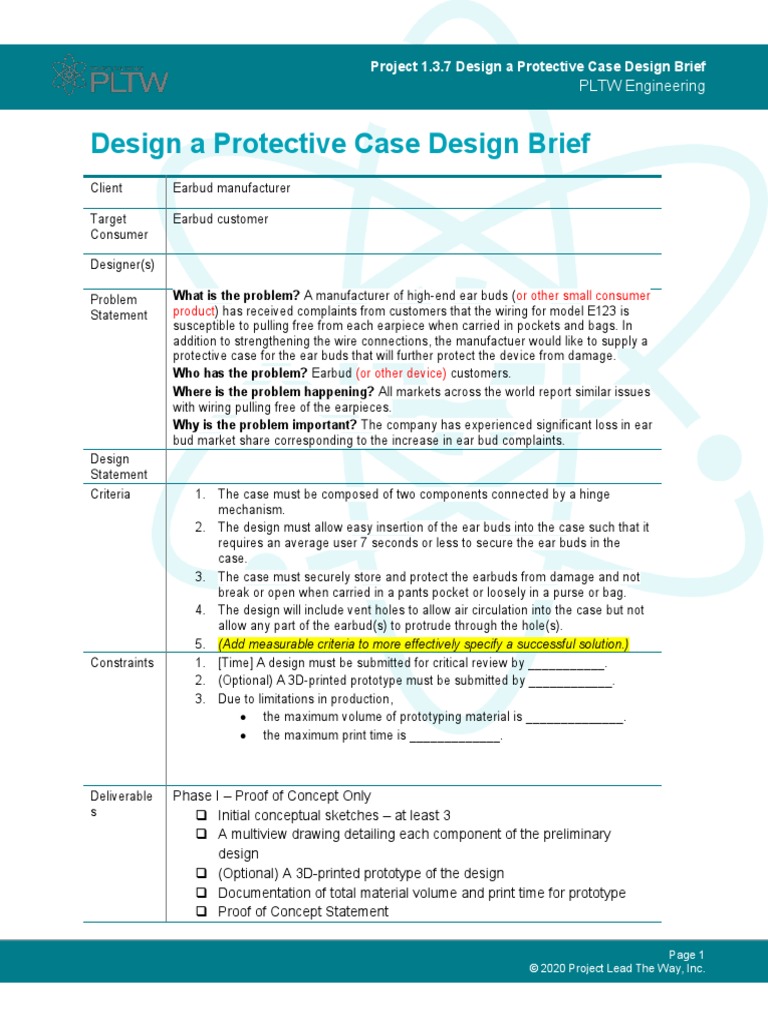Ied 137 Designprotectivecasedesignbrief | PDF | Headphones | 3 D Printing