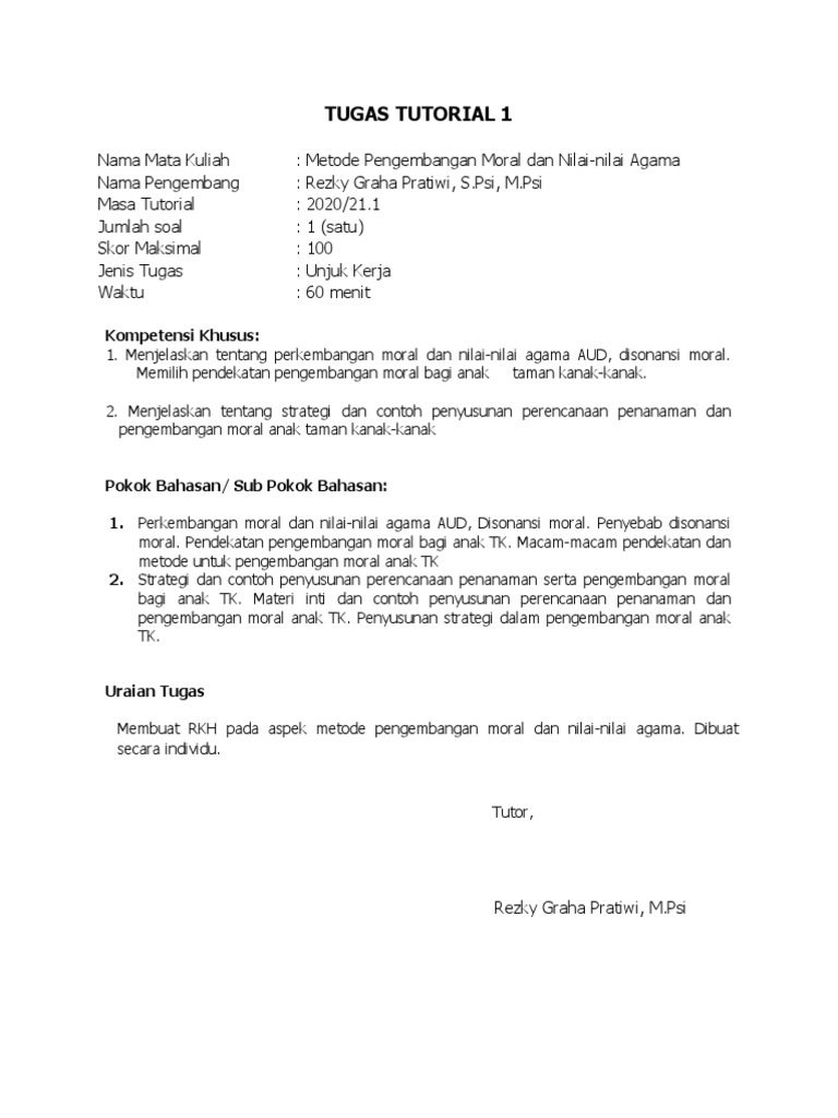 Tugas Tutorial 1 Pgpaud | PDF