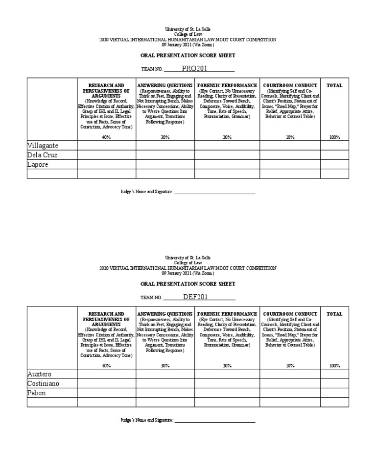 Oral Presentation Score Sheet | PDF | Government | Justice