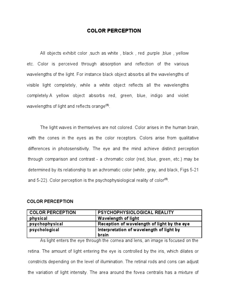Color Perception | PDF | Color | Hue
