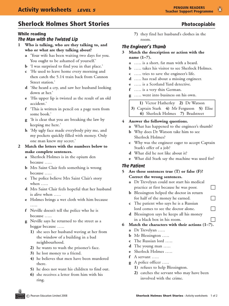 Exercises-Sherlock Holmes Short Stories | PDF | Dr. Watson | Fictional ...