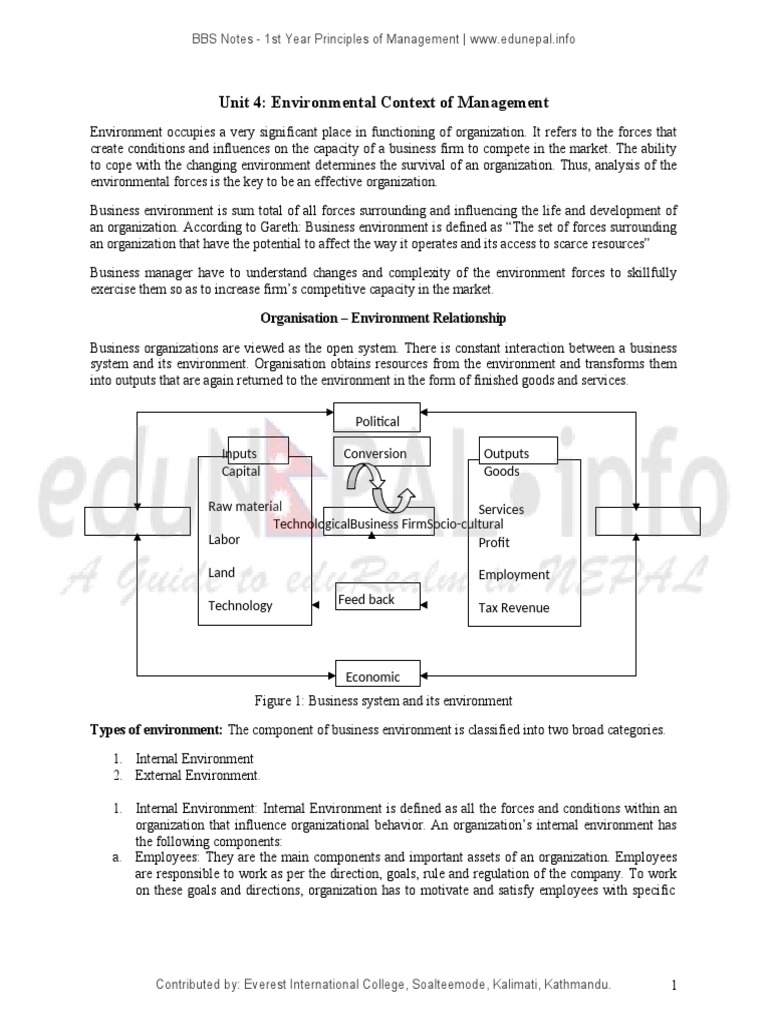 Unit 4: Environmental Context of Management: Organisation - Environment ...