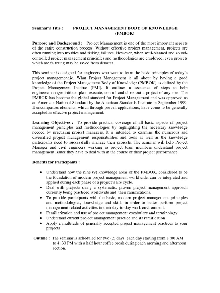 PMBOK Outline | PDF | Project Management | Engineering