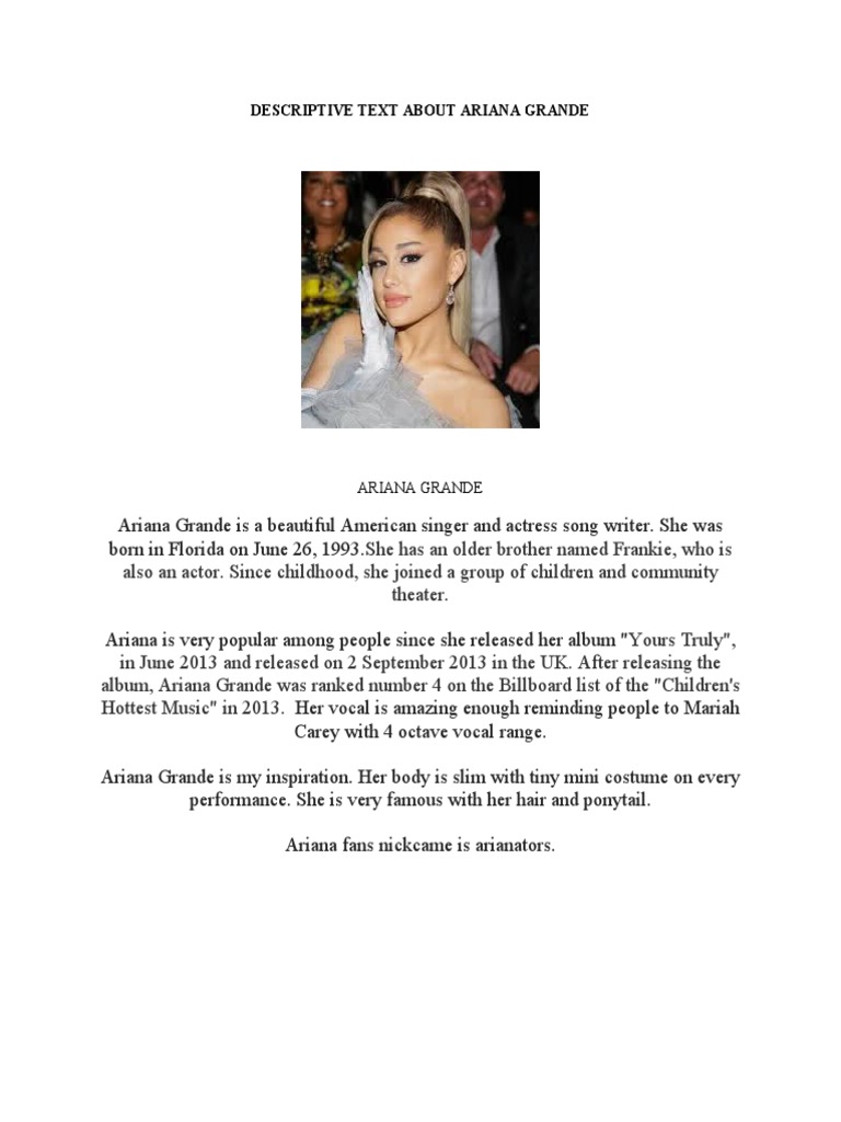 Descriptive Text About Ariana Grande | PDF