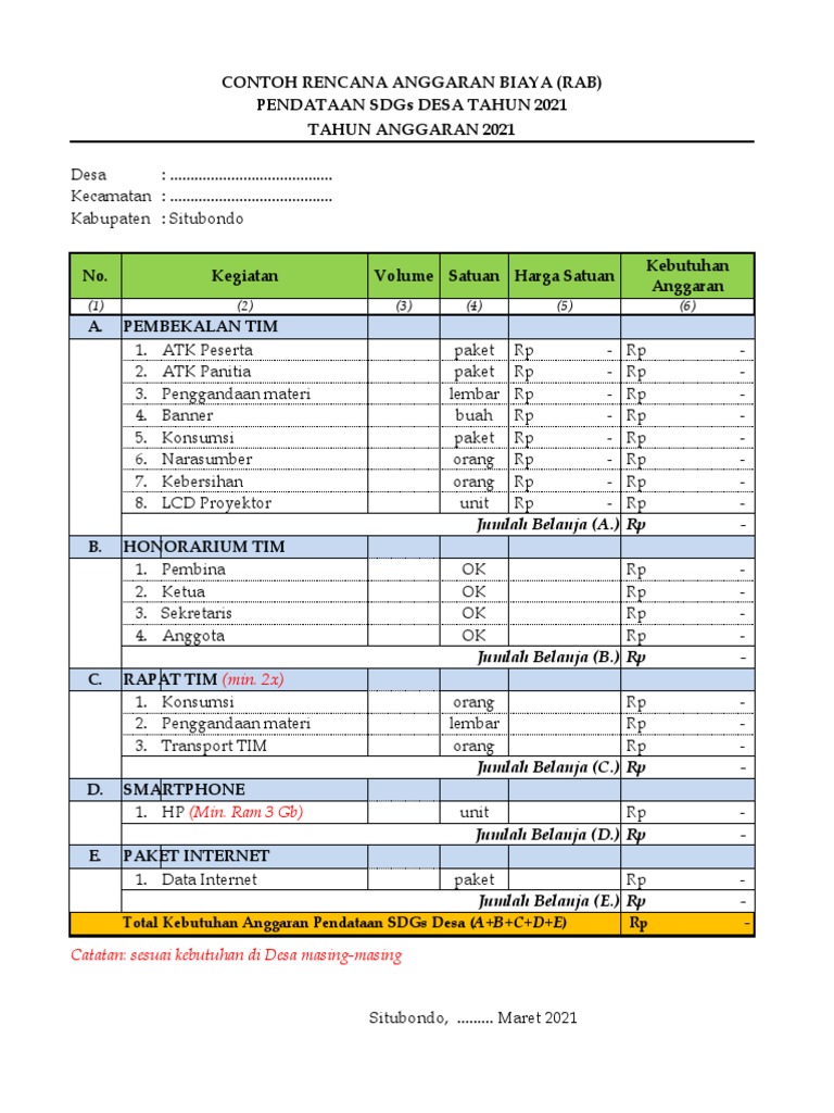 Contoh Rab - Idm Sdgs Desa | PDF