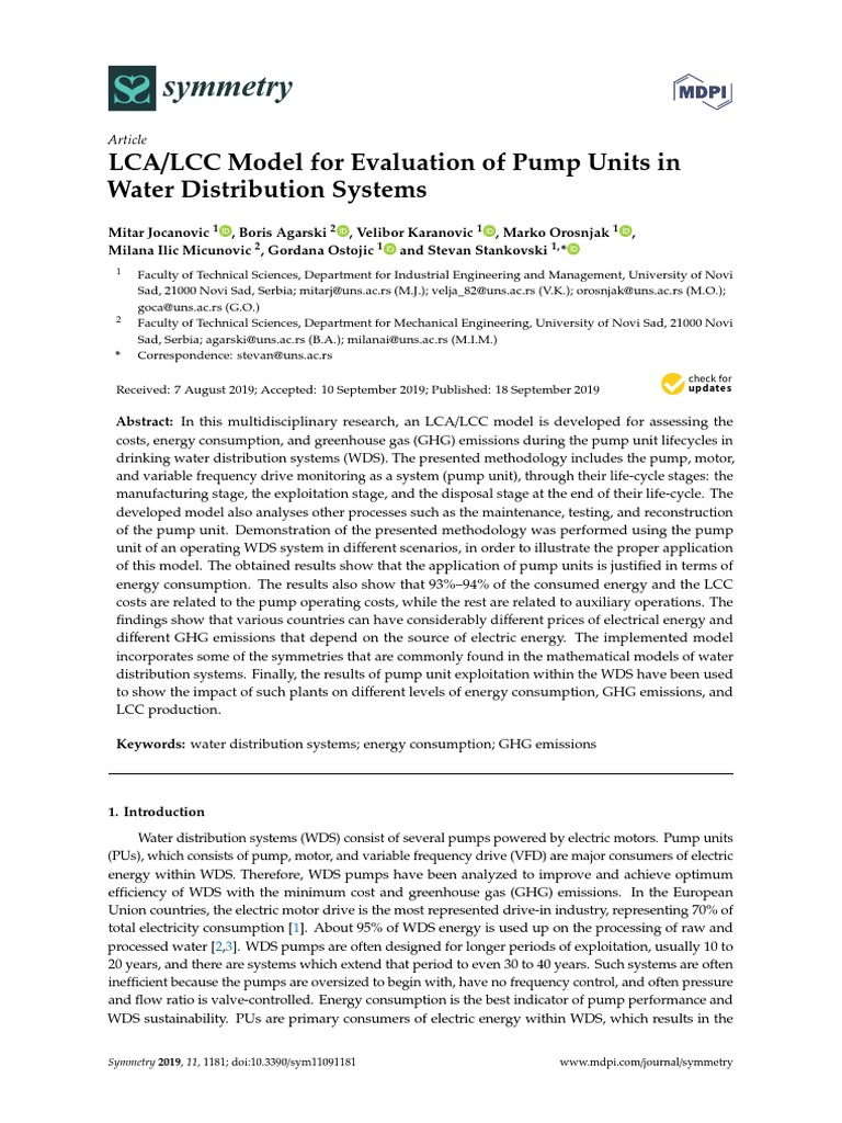 Symmetry: /LCC Model For Evaluation of Pump Units in | PDF | Life Cycle ...