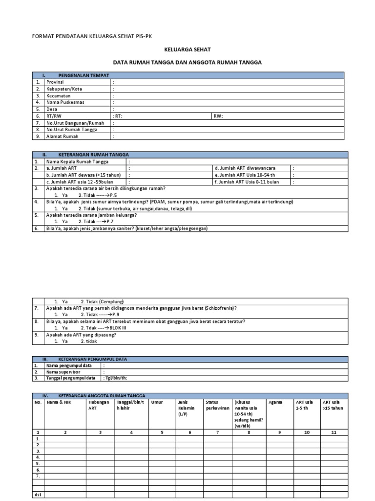 Format Pendataan Keluarga Sehat Pis-Pk | PDF