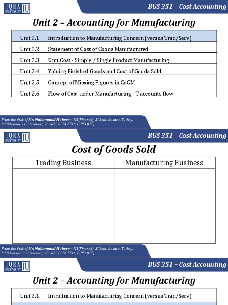 Accounting For Manufacturing | PDF | Cost Of Goods Sold | Inventory