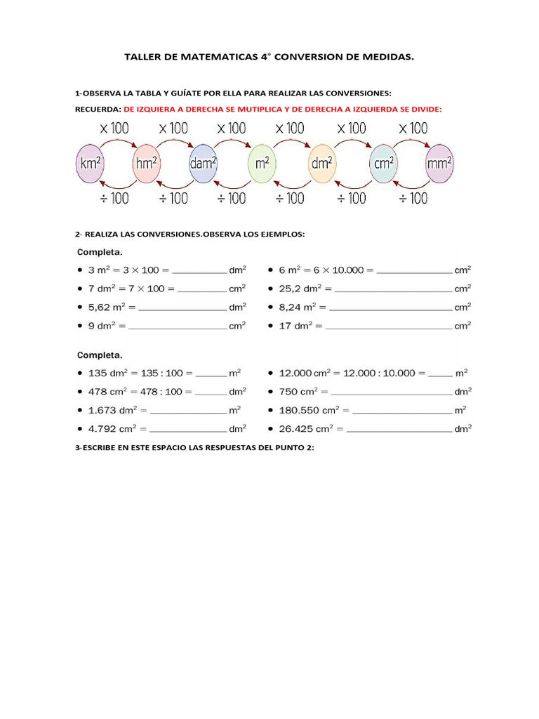 Taller Conversión de Medidas 4° | PDF