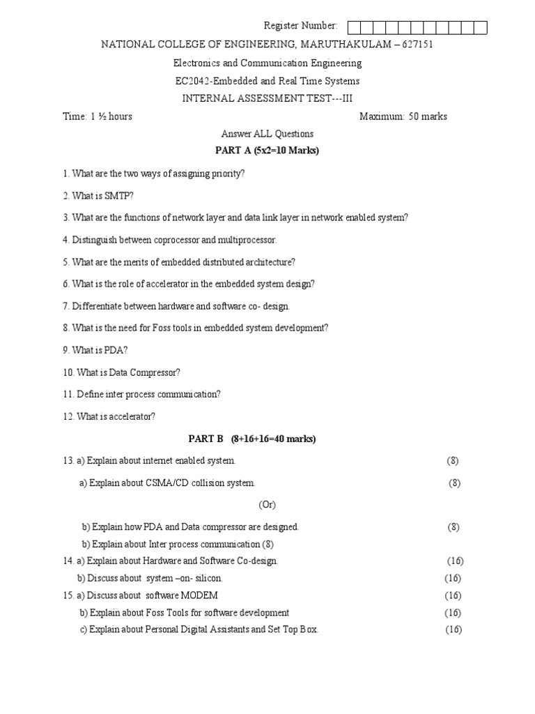 Ec5432 Embedded & Real Time Systems | PDF