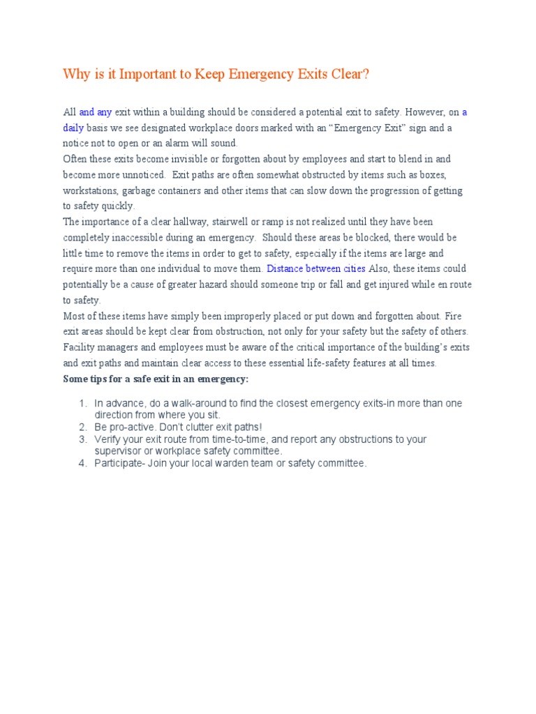 Why Is It Important To Keep Emergency Exits Clear | PDF