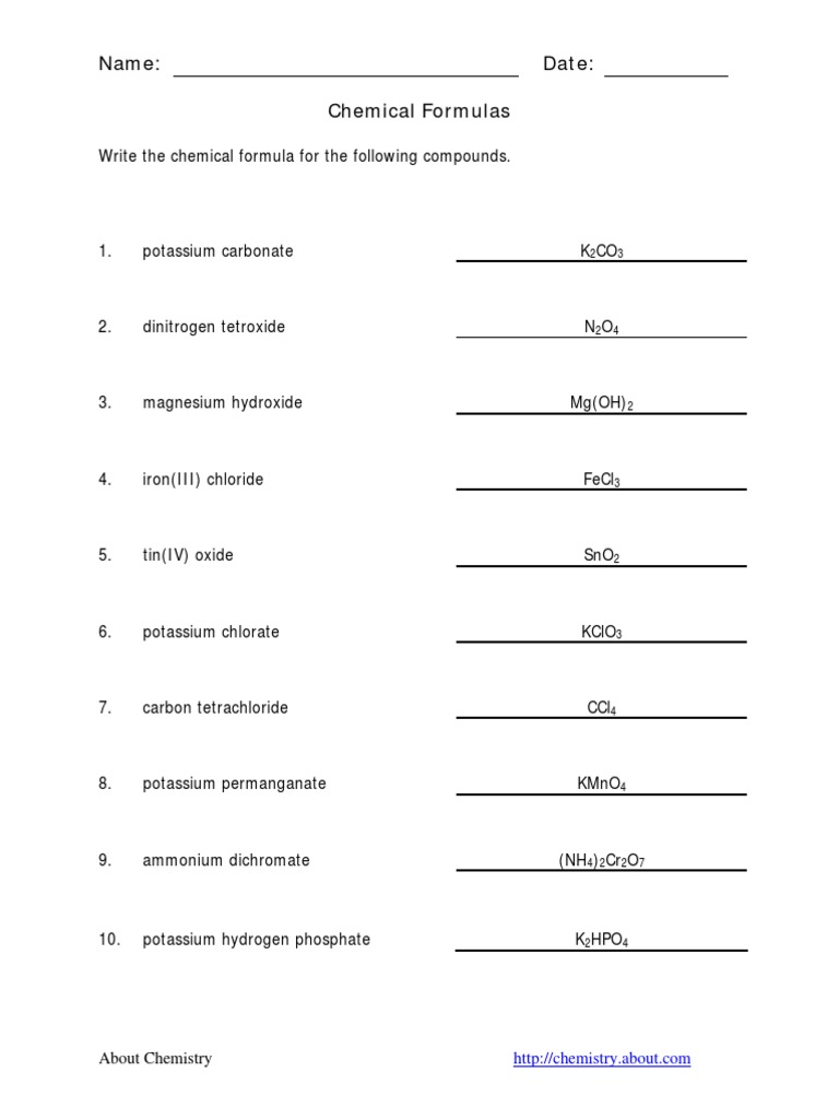 Name To Formula Key | PDF