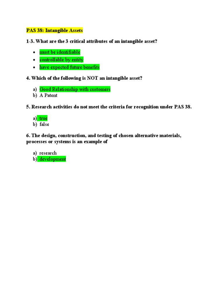 Ias 38-Intangible Asset Quiz | PDF