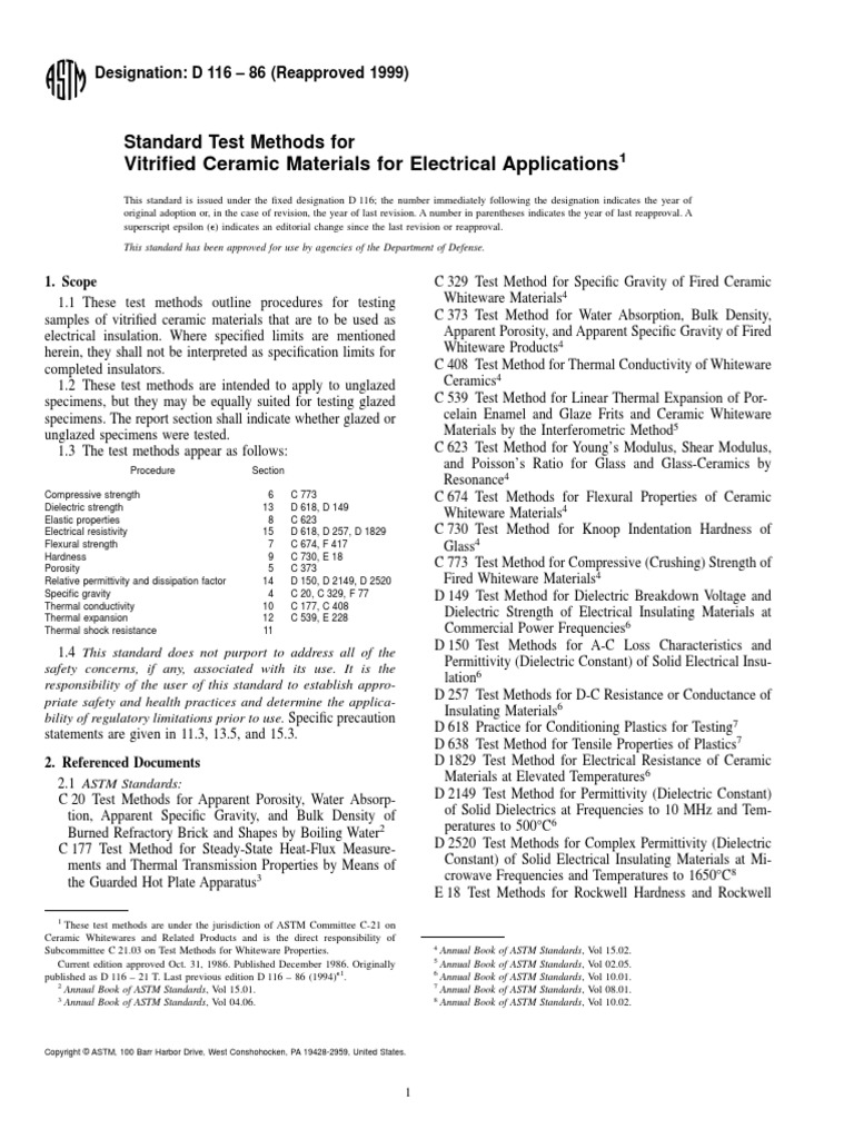 Vitrified Ceramic Materials For Electrical Applications: Standard Test ...
