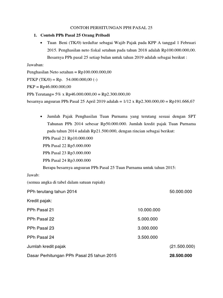 Contoh Perhitungan PPH Pasal 25 | PDF