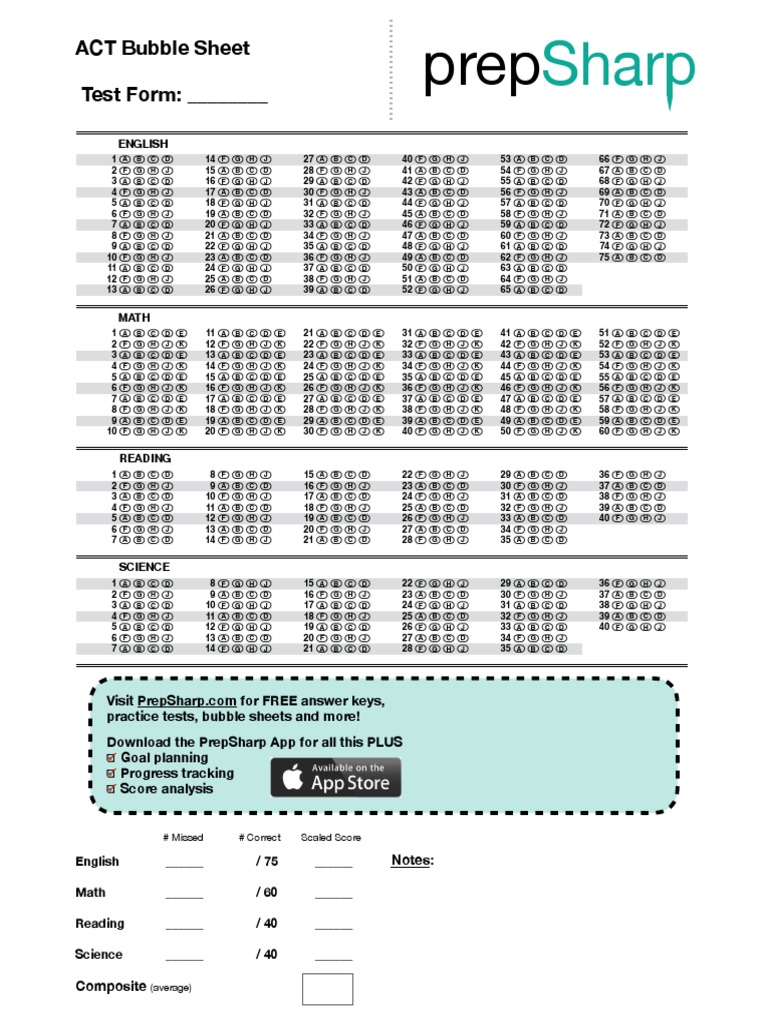 ACT Bubble Sheet Template | PDF
