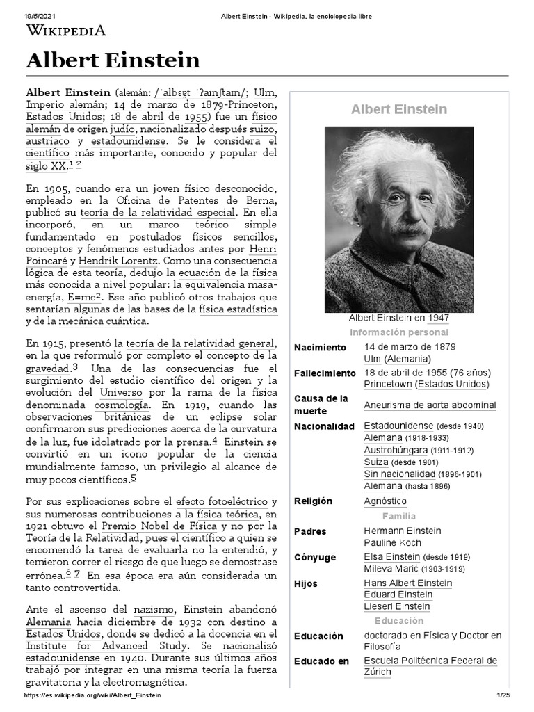 Albert Einstein Biografia | PDF | Albert Einstein | Relatividad general