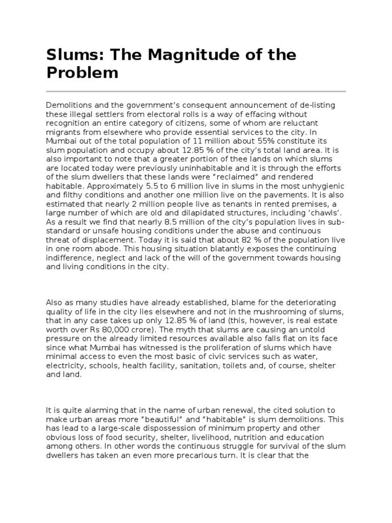 Problems of Slums | PDF | Slum | Dalit