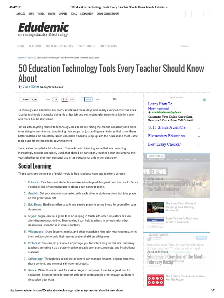 50 Essential EdTech Tools for Teachers | PDF | Educational Technology ...