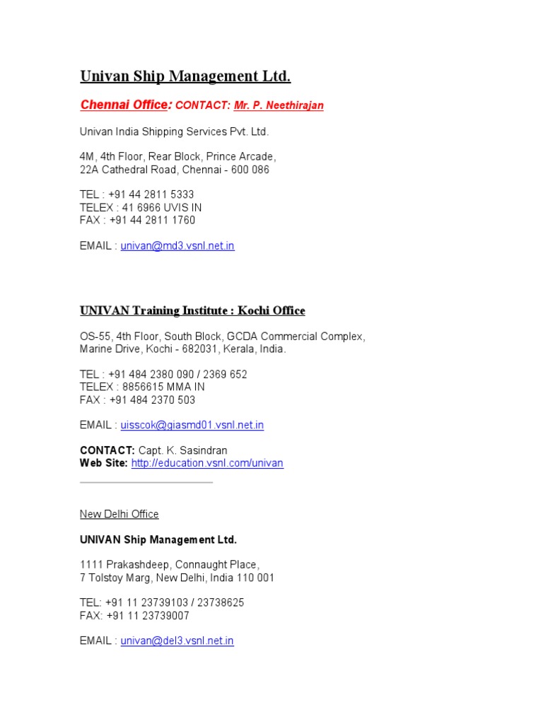 Univan Ship Management LTD.: Chennai Office | Download Free PDF ...