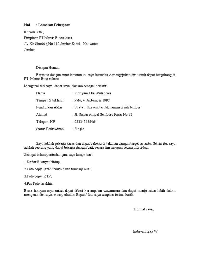 Lamaran PT Mensa Binasukses | PDF | Karier & Perkembangan | Kesehatan ...