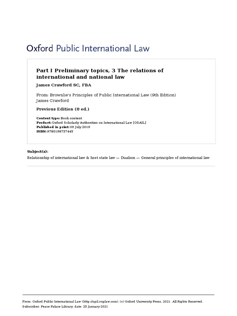 1 Brownlie Chapter 3 - The Relations of International and National Law ...