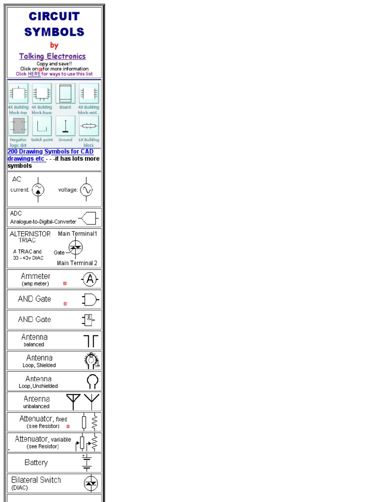 Talking Electronics: 200 Drawing Symbols For CAD Drawings Etc | PDF