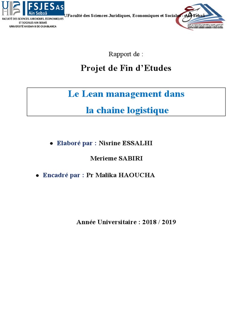 Pfe Lean Fin - Copie | PDF | Lean (production) | Logistique