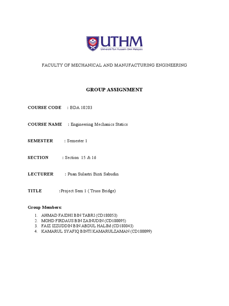 Static Project Bridge FINAL | PDF | Truss | Bridge