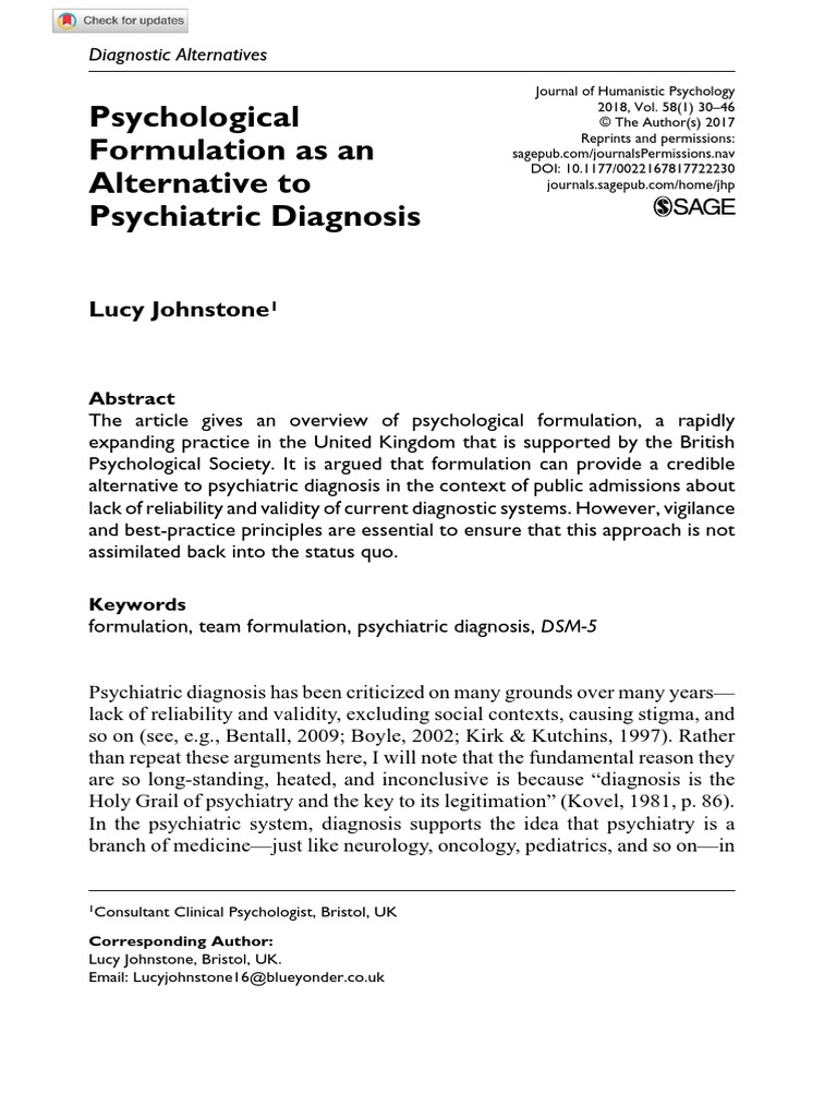 Psychological Formulation As An Alternative To Psychiatric Diagnosis ...