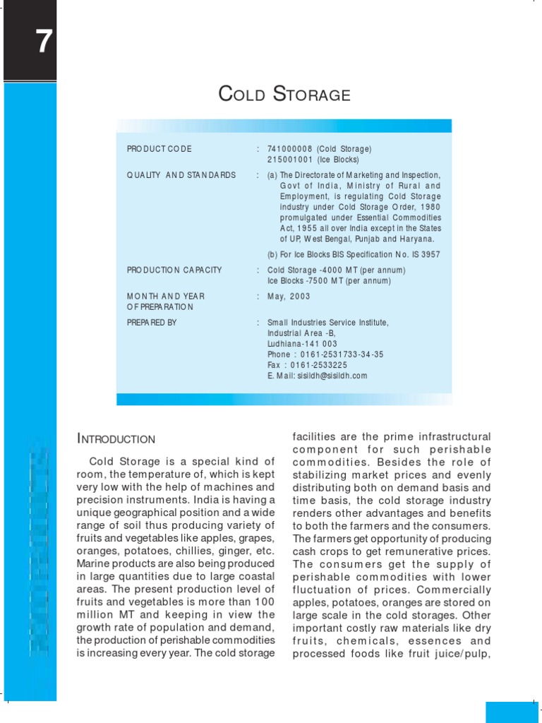 Cold Storage Project Report | PDF | Refrigeration | Vegetables