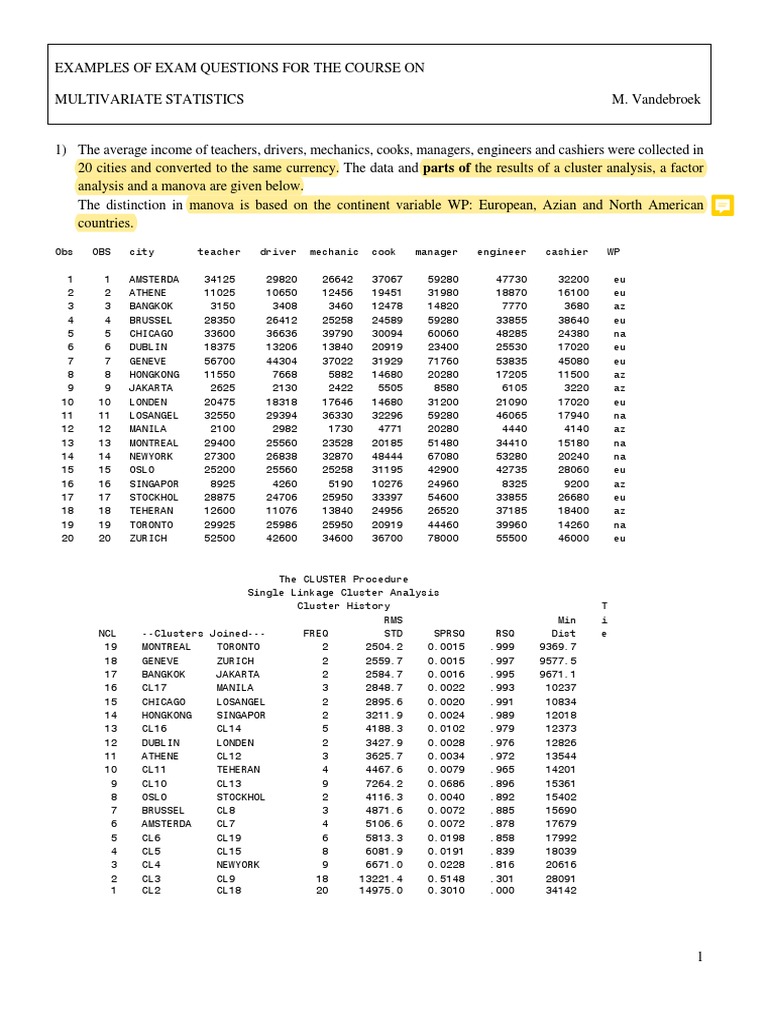 Example Exam Questions MULTIVARIATE DATA ANALYSIS KU LEUVEN | PDF ...