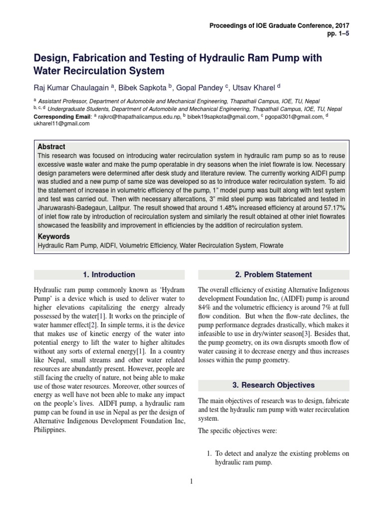 RAM Pump With Water Recirculation System | PDF | Pump | Flow Measurement