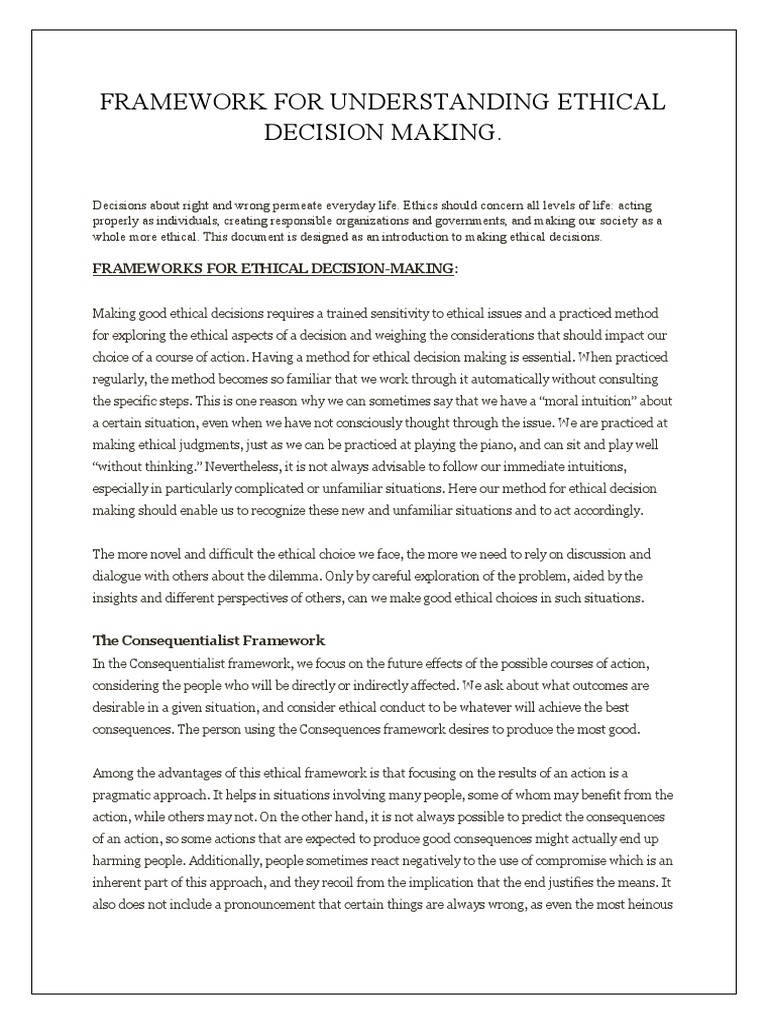 Framework For Understanding Ethical Decision Making | PDF ...