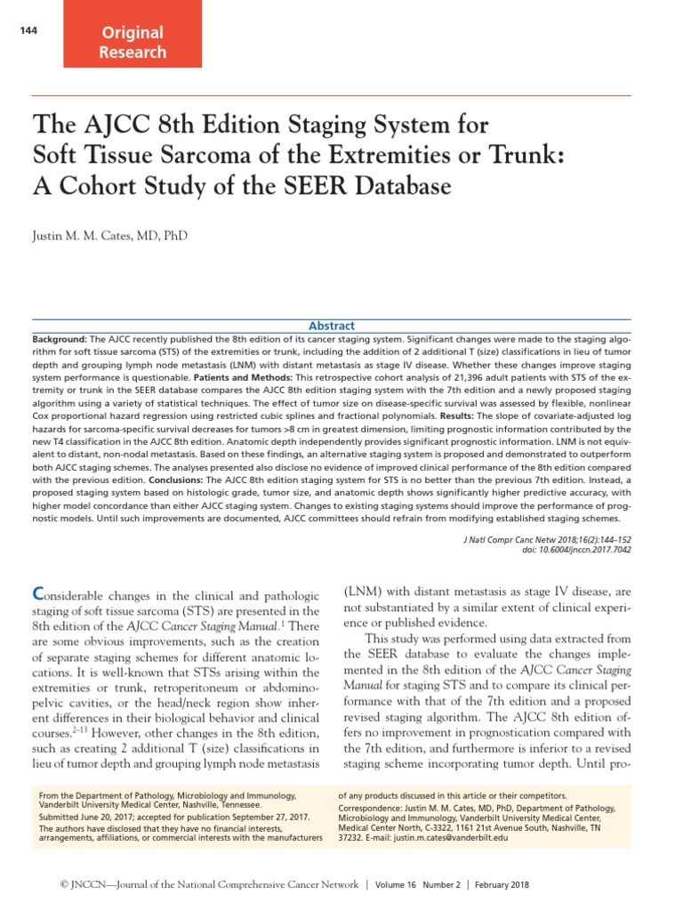 The AJCC 8th Edition Staging System For Soft Tissue Sarcoma of The ...