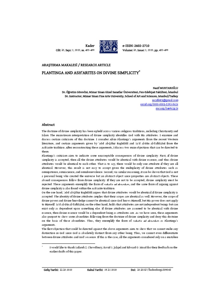 Plantinga and Asharites On Divine Simpli | PDF | God | Tawhid