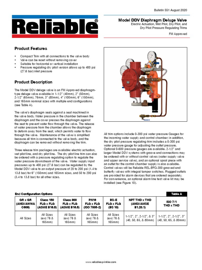 Model DDV Diaphragm Deluge Valve: Technical Specifications and Trim ...
