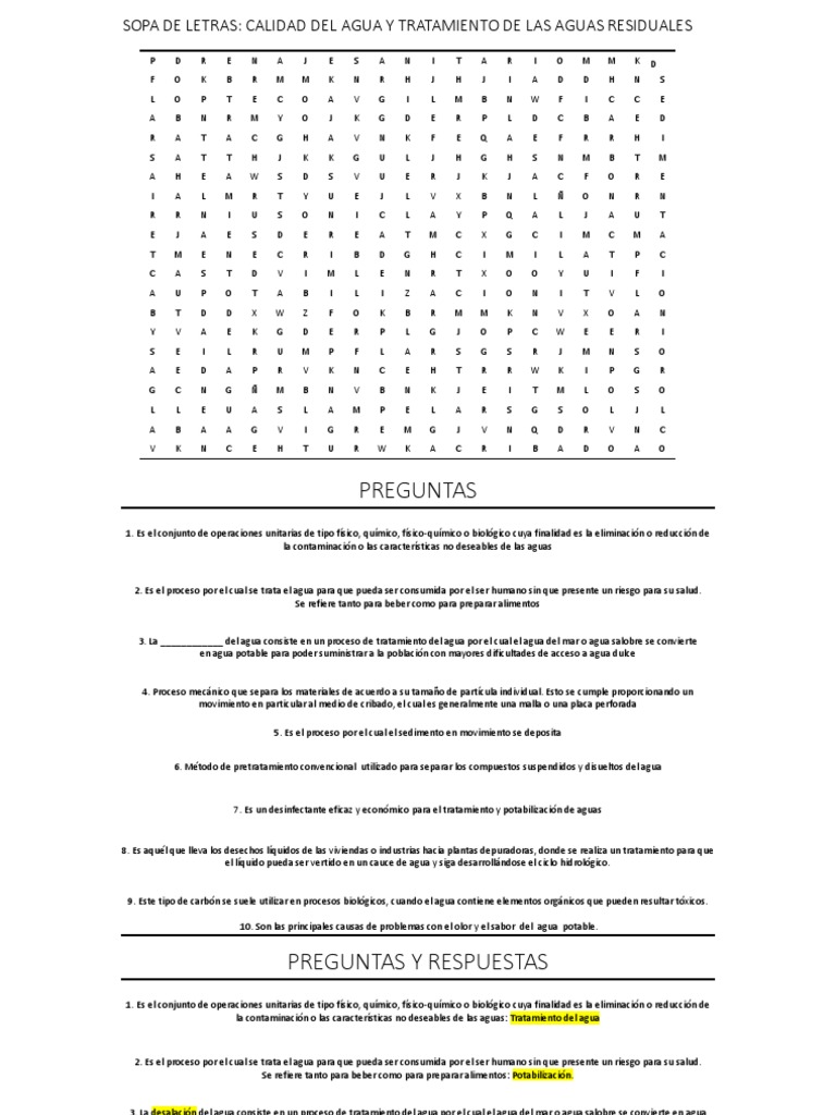 Sopa de Letras - Agua Potable | PDF | Agua potable | Tratamiento de ...