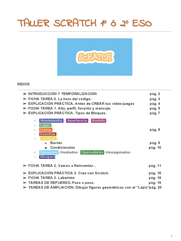 Taller Scratch | PDF | Scratch (lenguaje de programación) | Básico