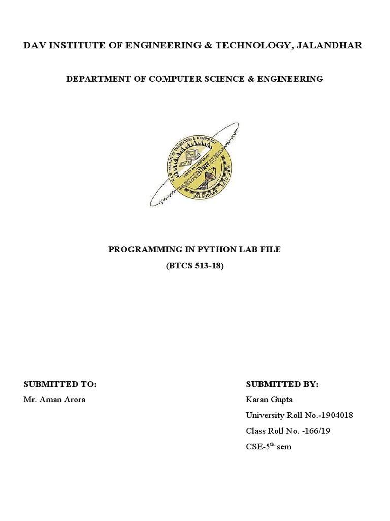 Dav Institute of Engineering & Technology, Jalandhar | PDF | Python (Programming Language ...