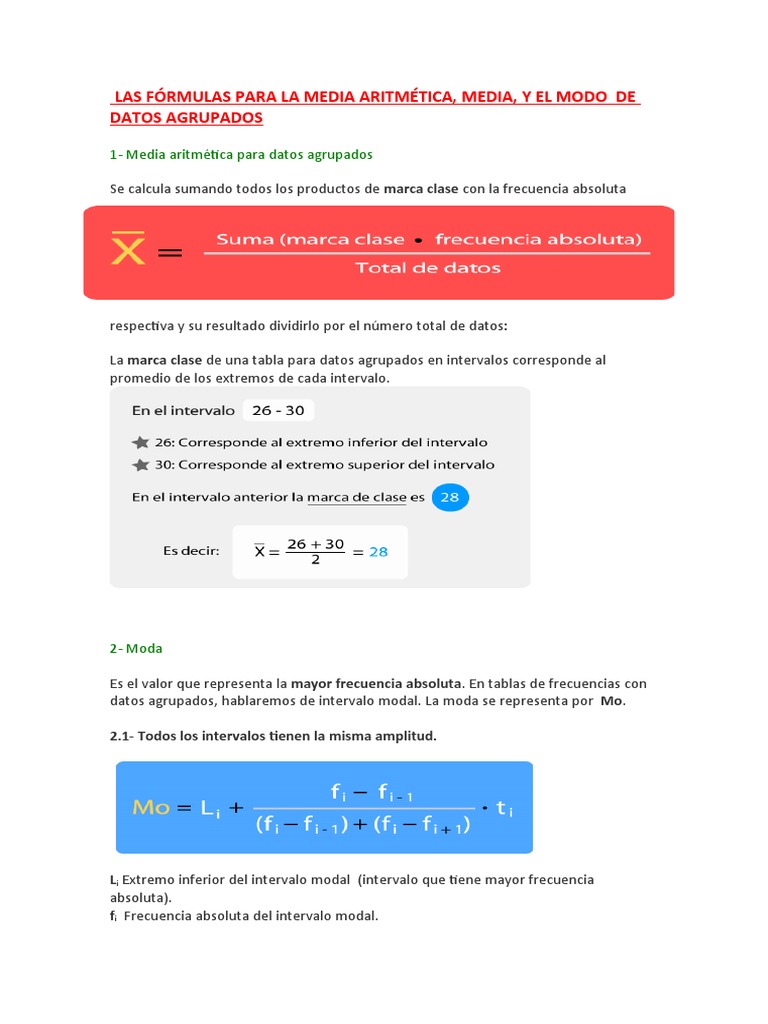 LAS FÓRMULAS PARA LA MEDIA ARITMÉTICA | PDF | Mediana | Matemática ...