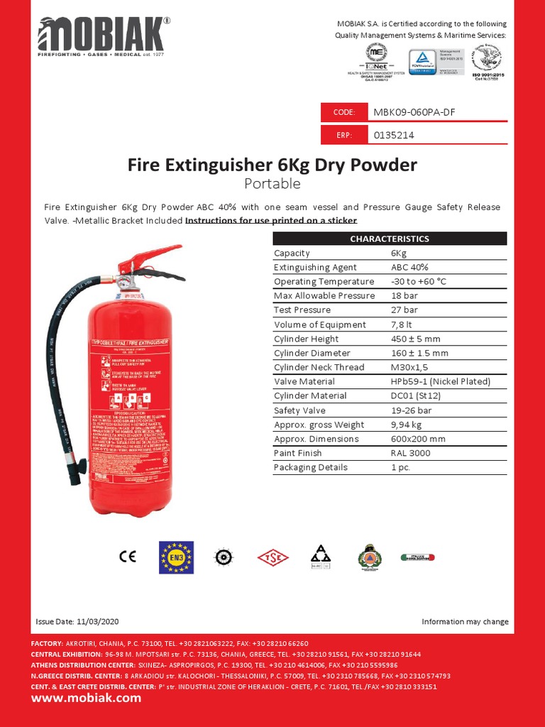 6Kg Dry Powder Fire Extinguisher Info | PDF | Manufactured Goods ...