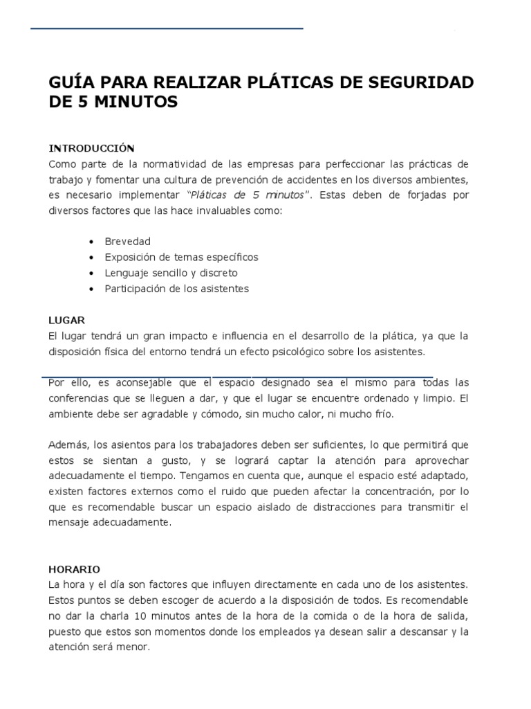 Guia para Realizar Pláticas de Seguridad de 5 Minutos | PDF ...