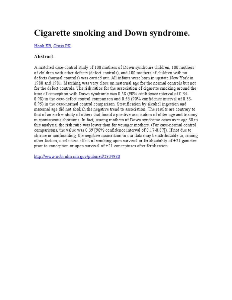 Cigarette Smoking and Down Syndrome | PDF