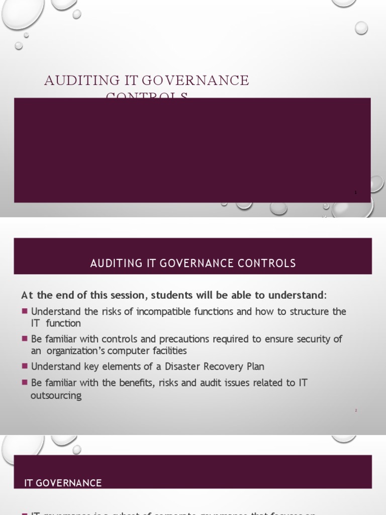 Auditing in CIS Environment - Auditing IT Governance Controls | PDF | Disaster Recovery ...